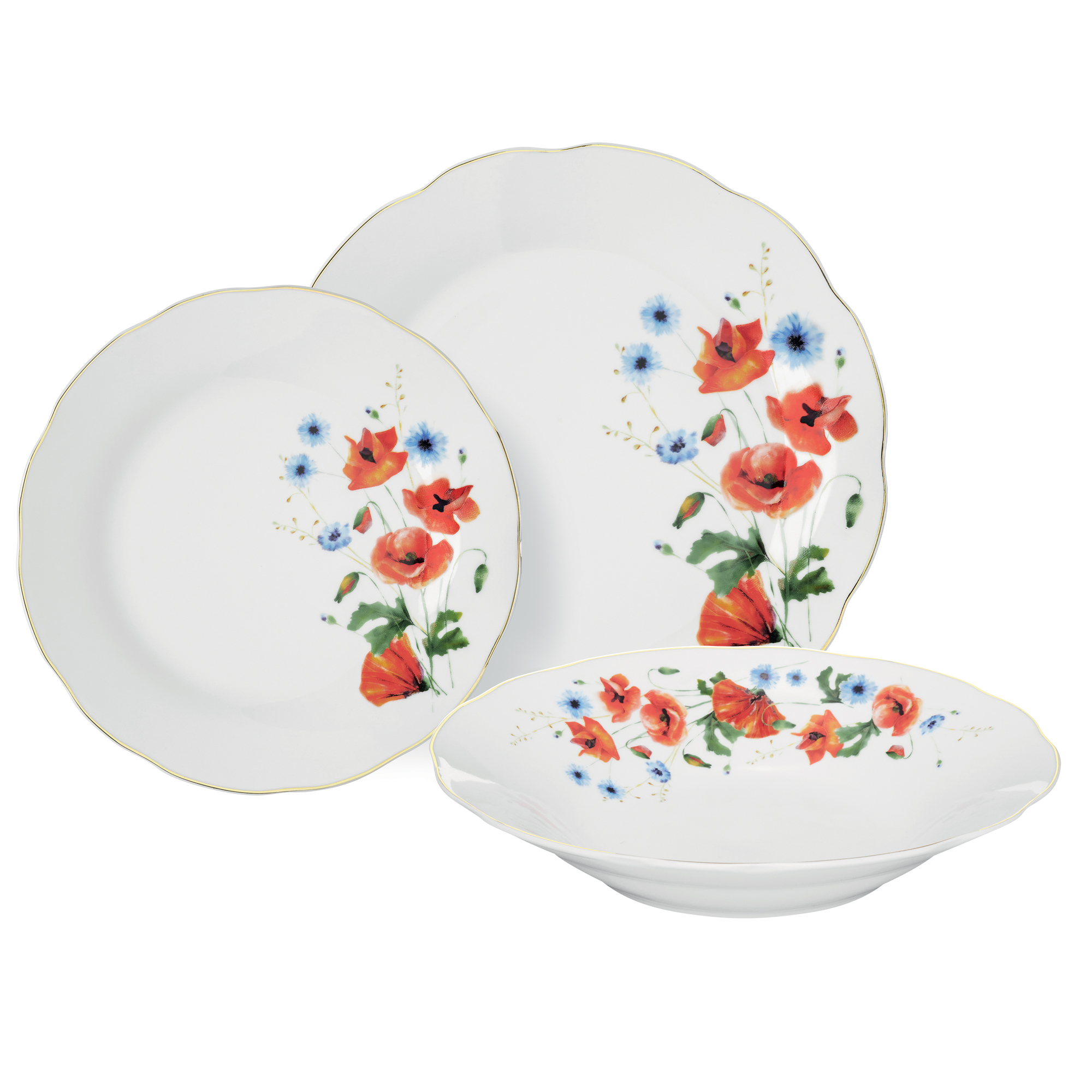Porcelain dinner set for 6 people Poppies 18-piece DOMOTTI
