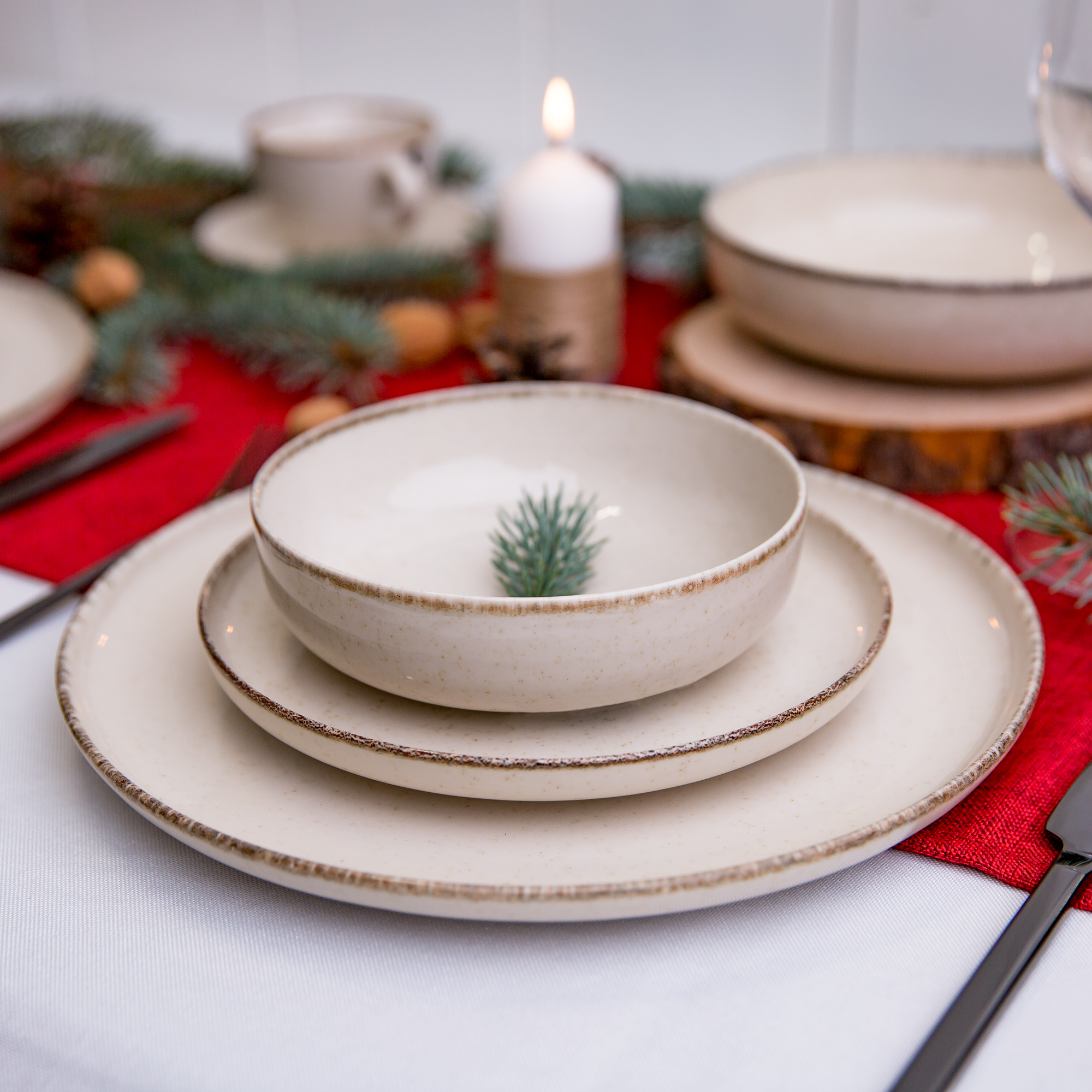 Dinner set for 6 Craft 18 pieces beige AMBITION