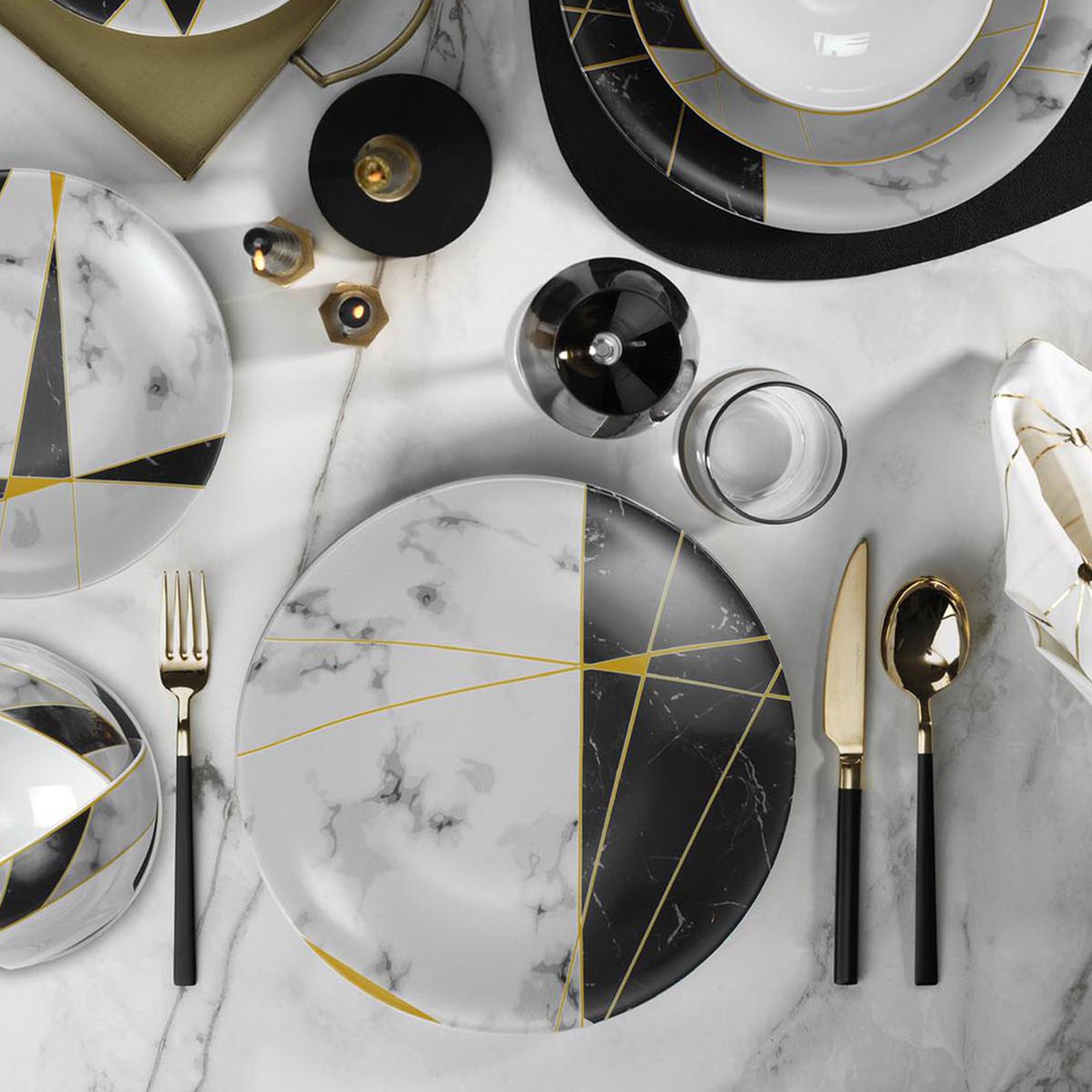 Dinner set for 6 Black Marble 24 piece KÜTAHYA PORSELEN